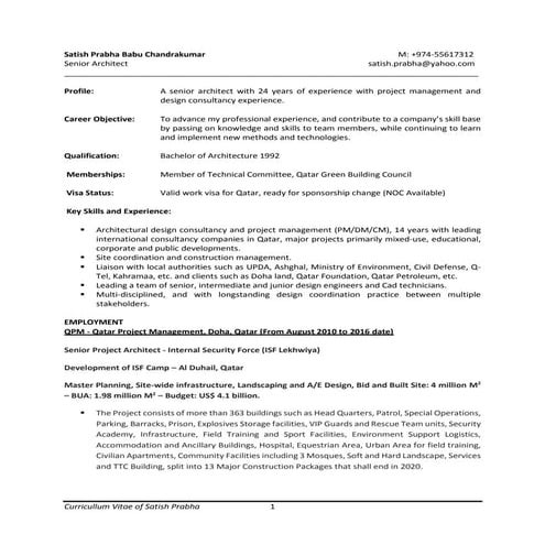 CV - Satish Prabha - 2016[1] | PDF | Construction Industry | Industries