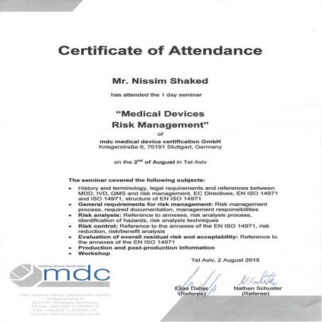 Risk Management for medical devices certification | PDF
