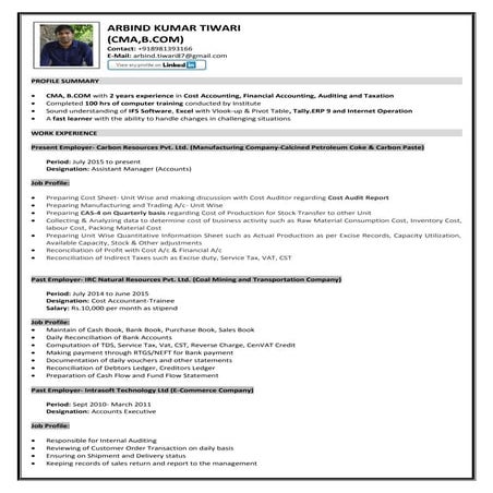 Resume (CMA,B.COM) | DOC