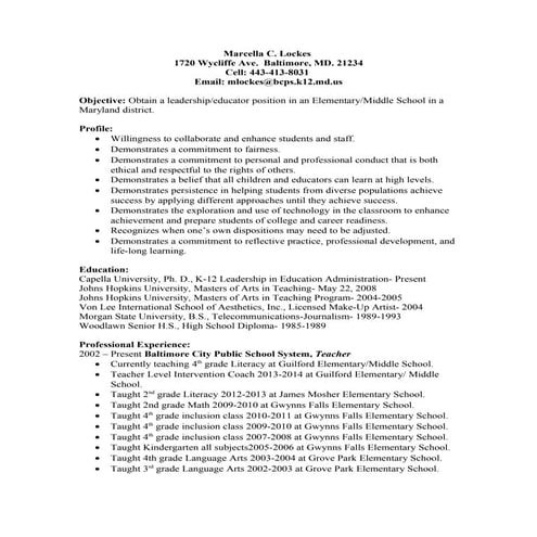 Marcella's City School's Updated resume 2015-2016 | DOC