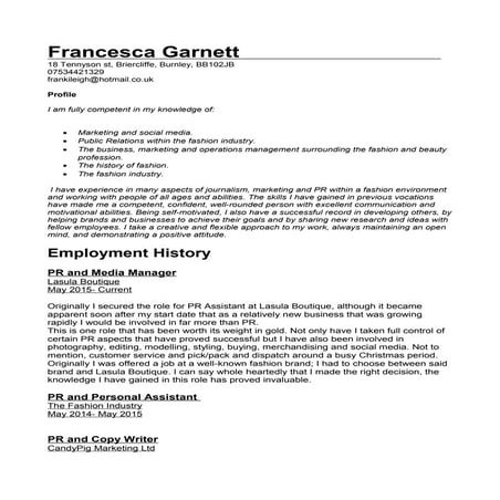 FRANCESCA GARNETT CV 2016 | PDF