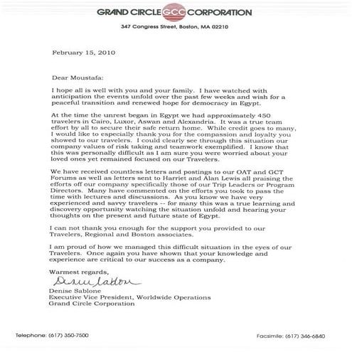 Thank You Letter, form Grand Circle Vice President | PDF