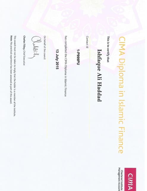 Letter CIMA Diploma in Islamic Finance | PDF