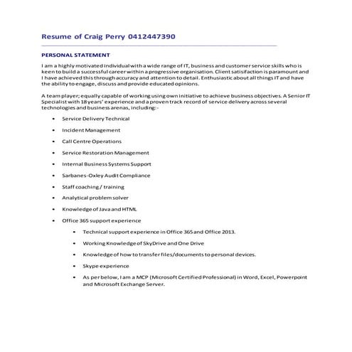 Resume of Craig Anthony Perry | PDF