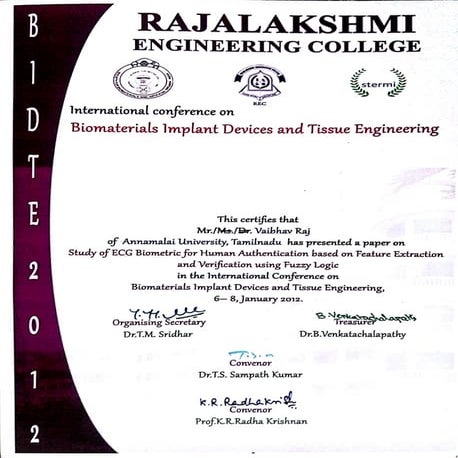 Paper presentation certificate- BIDTE 2012 | PDF