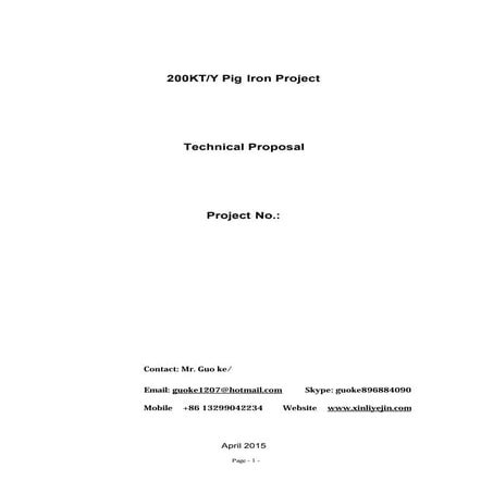 Proposal of 200KT PIG IRON PROJECT | PDF