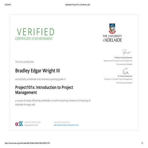 AdelaideX Project101x Certificate _ edX | PPT