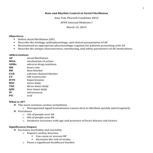 Topic Discussion 1 Rate and Rhythm Control AFib | PDF