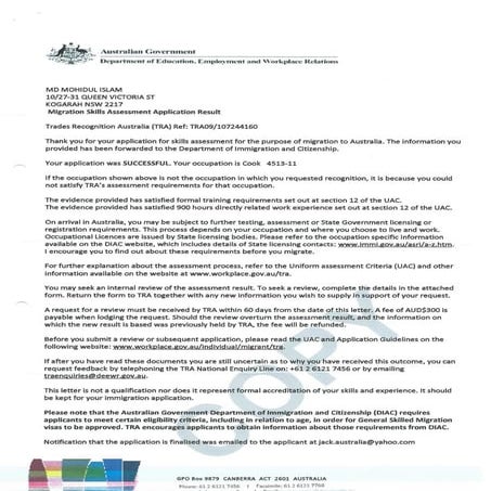 tra assesment successfully as a cook | PDF