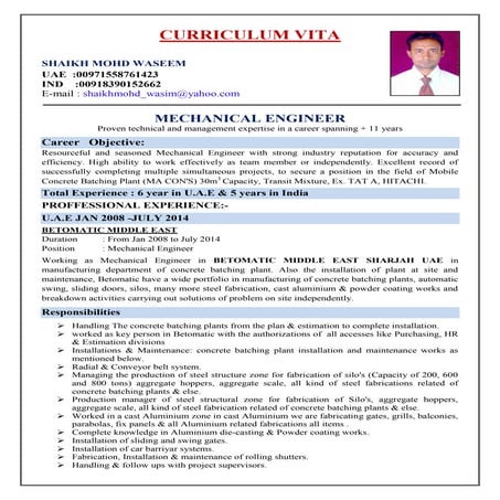 Mech eng cv may 2015 | PDF