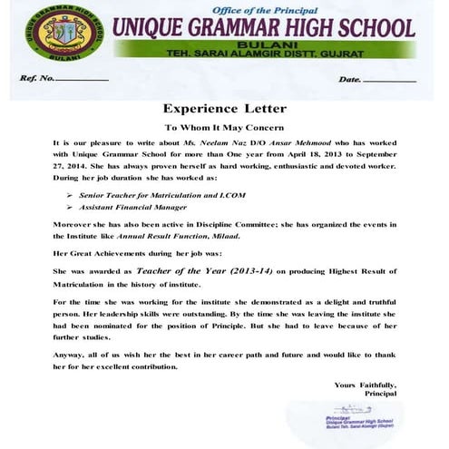 Experience Letter | DOCX