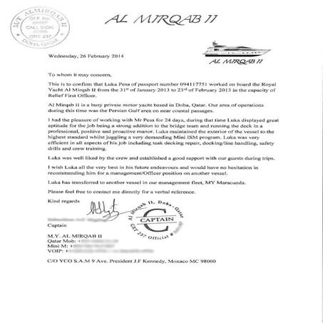 MY Al Mirqab II Referance Letter | PDF