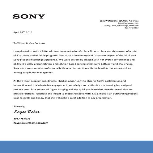 Letter of Recommendation NAB Internship 2016 - Simons | PDF