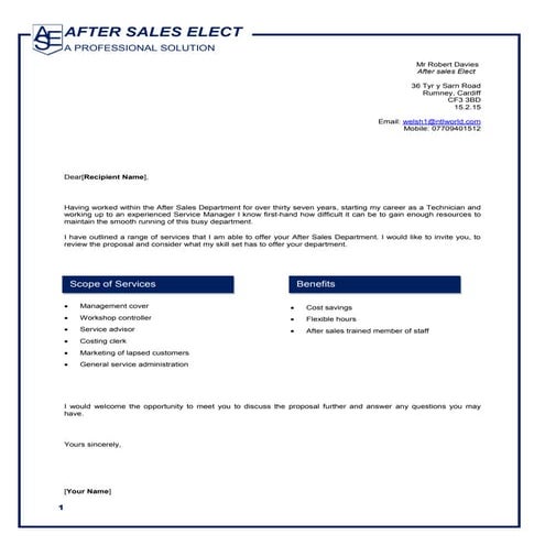 Synopsis of after sales service | DOCX