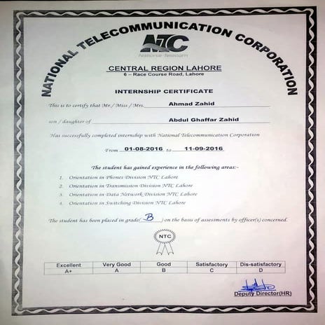 NTC Internship Certificate | PDF