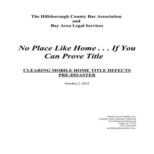 Clearing Mobile Home Title Defects Pre-Disaster 10.2.15