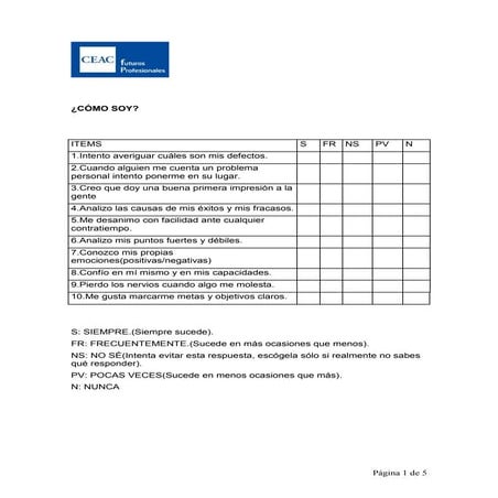 Test CEAC: Conoce tu perfil profesional | PDF