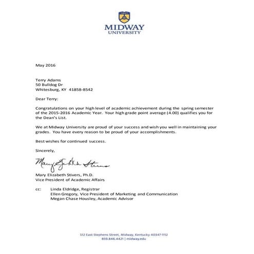 Dean's List letter, May 2016 | DOCX