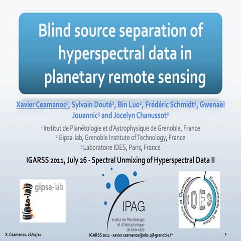 Blind Source Separation Of Hyperspectral Data In Planetary Remote