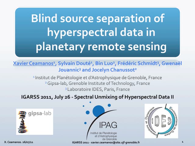 Blind Source Separation Of Hyperspectral Data In Planetary Remote