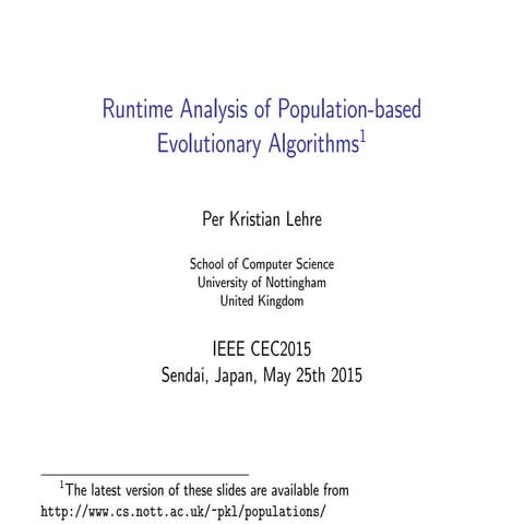 Runtime Analysis of Population-based Evolutionary Algorithms | PDF