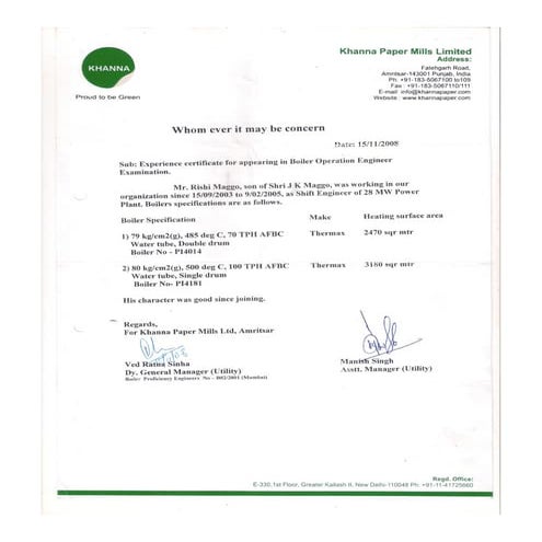 KHANNA PAPER Certificate for BOE | PDF