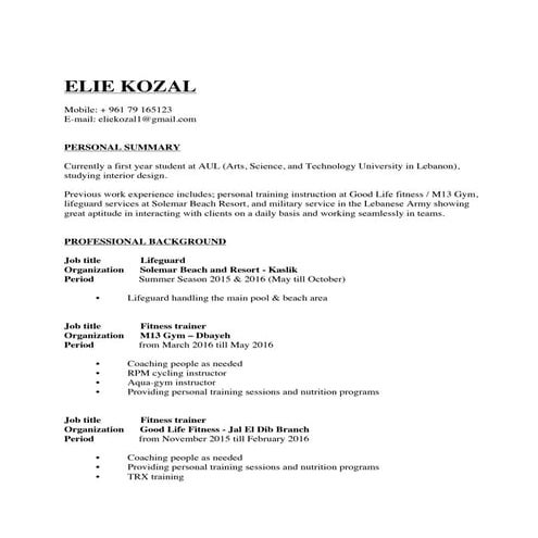 ELIE KOZAL CV - 2016 - Without Pic | PDF
