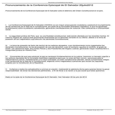 Mensaje Conferencia Episcopal de Honduras | PDF