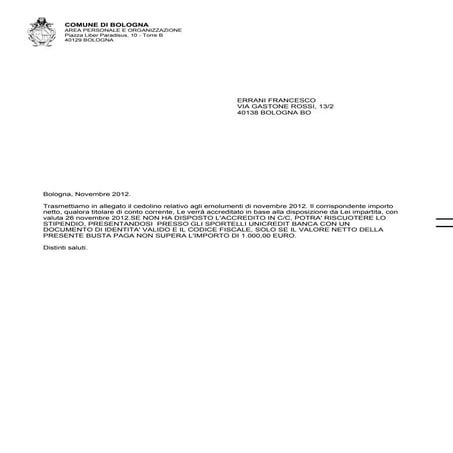 Cedolino 2012 10 | PDF | Personal Taxes | Personal Finance