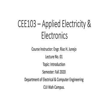 CEE103 - Lecture No 01.pdf applied electricity | PDF