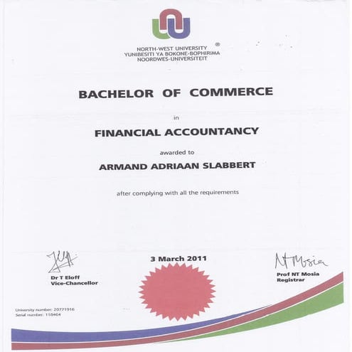 Certificate of Bachelor of commerce | PDF