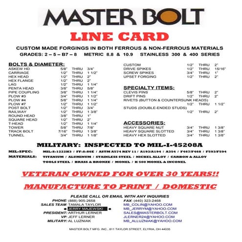 MASTER BOLT LINE CARD - JERRY PERSONAL | PDF | Automotive