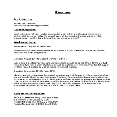 Resume Arpit Jhanwer | DOCX