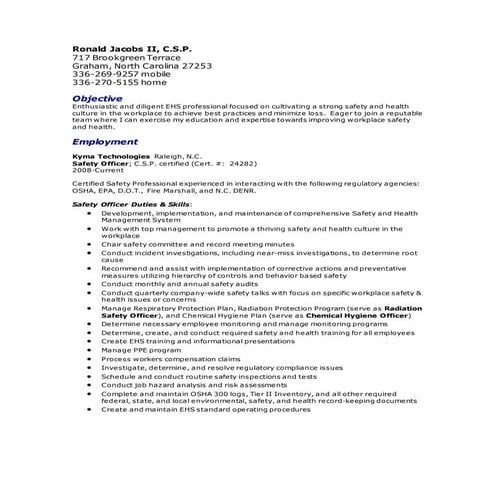 Ronald Jacobs II_short safety | PDF