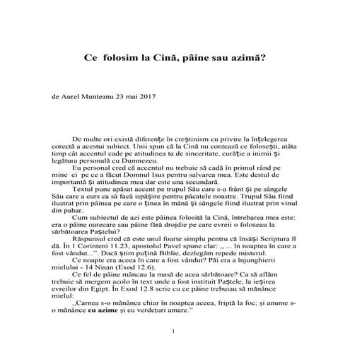 Ce folosim la Cină, pâine sau azimă? | DOC