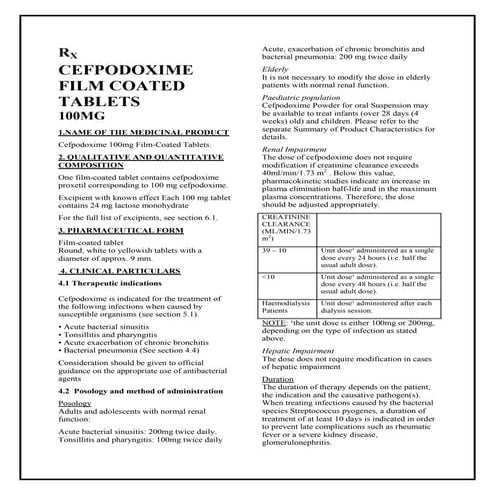 Cefpodoxime 100mg film coated tablets smpc- taj pharmaceuticals | PDF