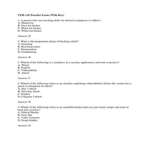 CEHv8 practice Exam with key | PDF | Operating Systems | Computer Software and Applications