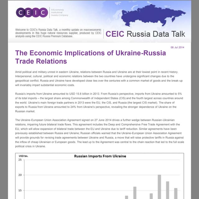 CEIC Russia Data Talk: The Economic Implications of Ukraine-Russia Trade Relations | PDF