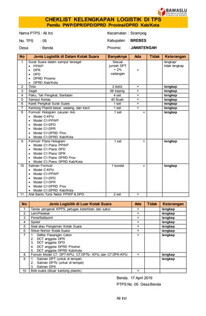 Pengawasan Logistik Pemilu | PPT
