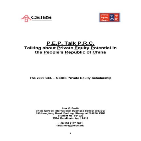 CEL-CEIBS PE Scholarship - Alex F. Favila - 2009-03-24 | PDF