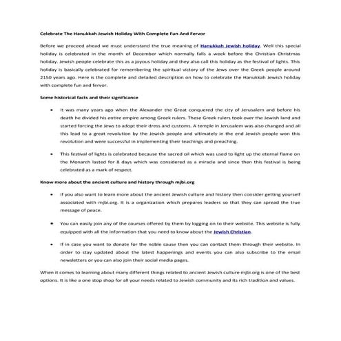 Celebrate The Hanukkah Jewish Holiday With Complete Fun And Fervor | PDF