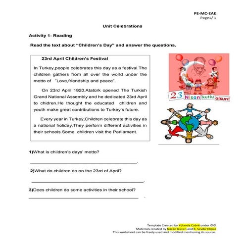 Celebrations unit 1 ist. | PDF