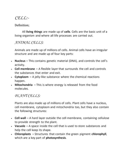 Animal and Plant Cells | PPT | Biological Sciences | Science