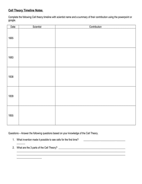 Biology unit 2 cells organelle notes template worksheet | PPT