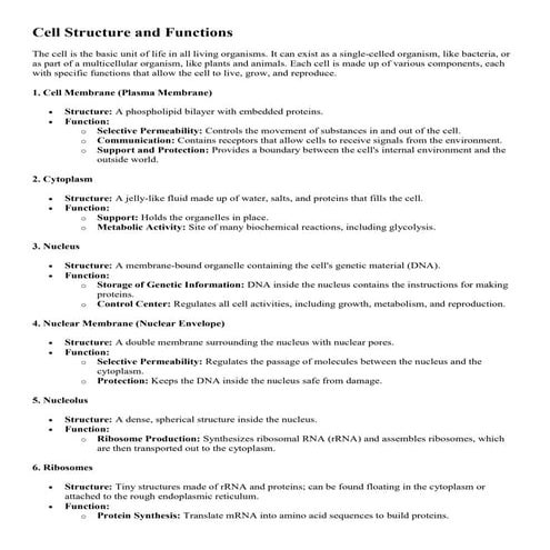 cell structure and function / cell transportation / notes | PDF