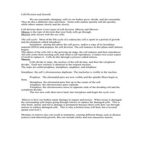 Biology - Chp10 - Cell Growth and Reproduction - Notes | DOC