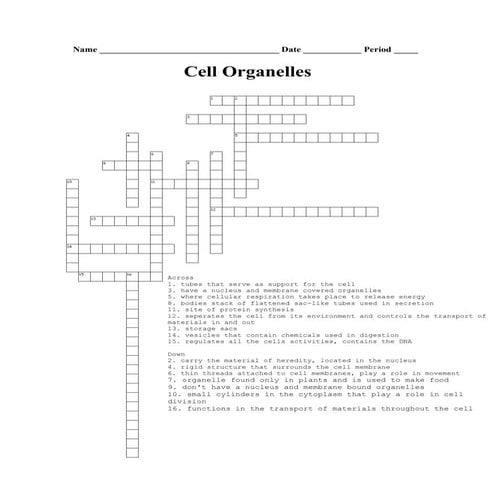 Biology - Cell organelle crossword puzzle & microscope review | DOC