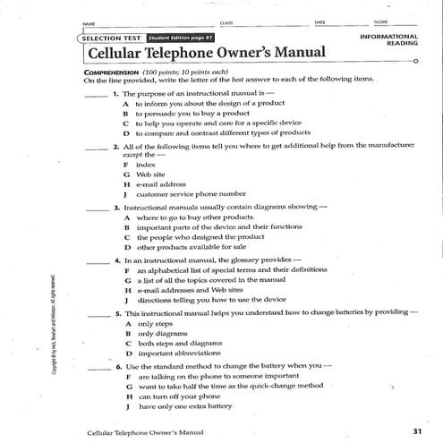 Cell phone multiple choice items | PDF