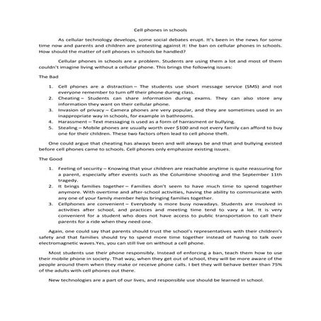 Cell phones in schools | DOCX