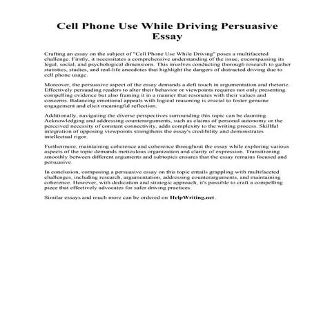 Texting While Driving Argumentative Essay | PDF